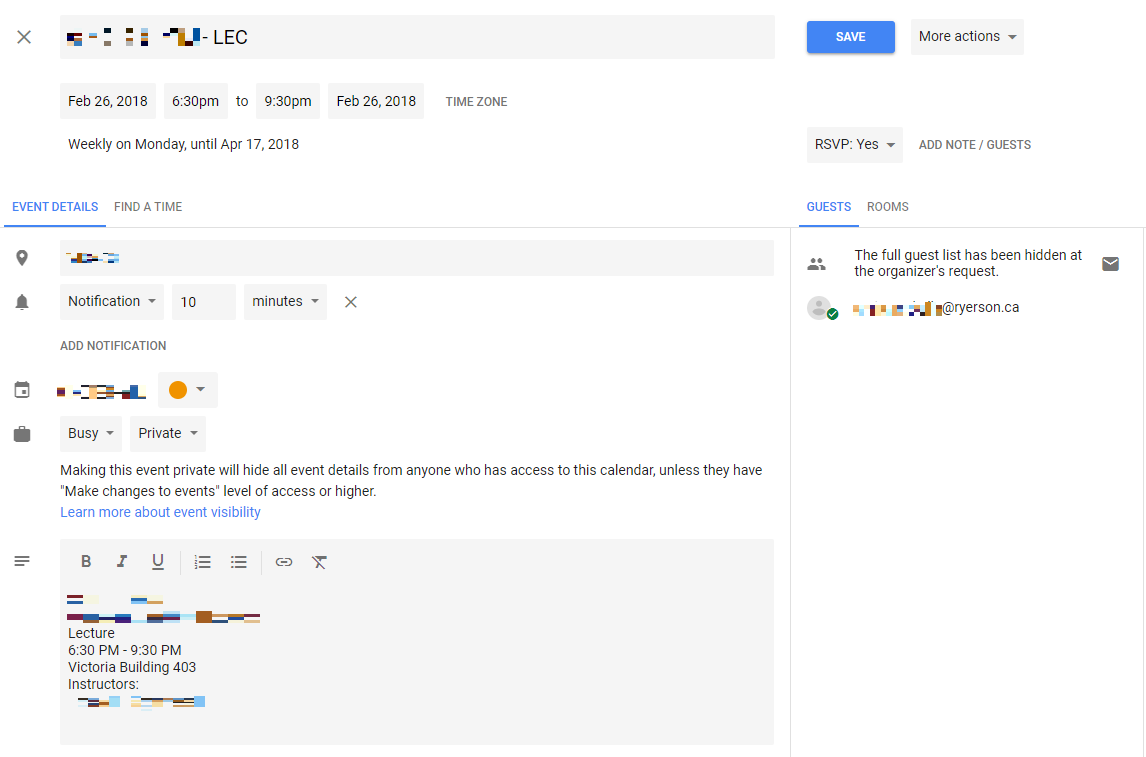 Course Schedules in Google Calendar - Google Workspace - Toronto ...