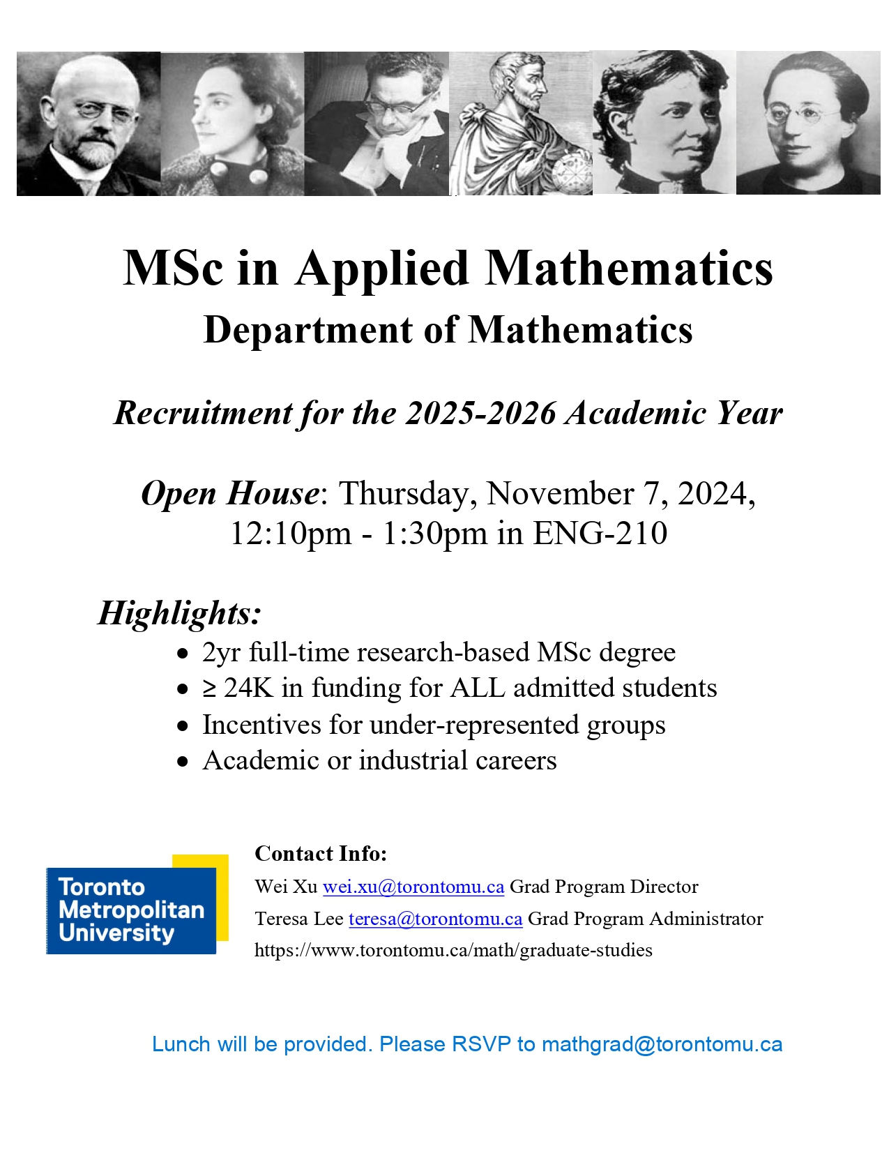 Graduate Open House - Department of Mathematics - Toronto Metropolitan ...